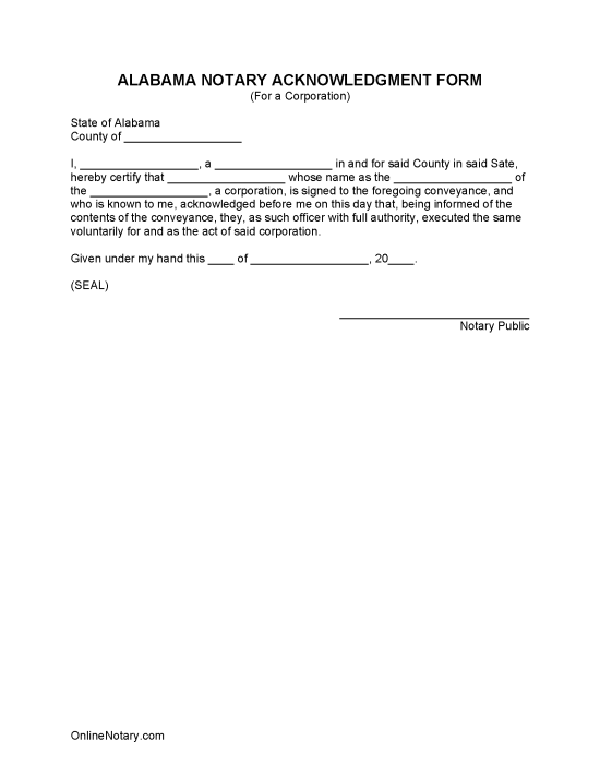 Free Alabama Notary Acknowledgment Forms (6) | PDF | WORD